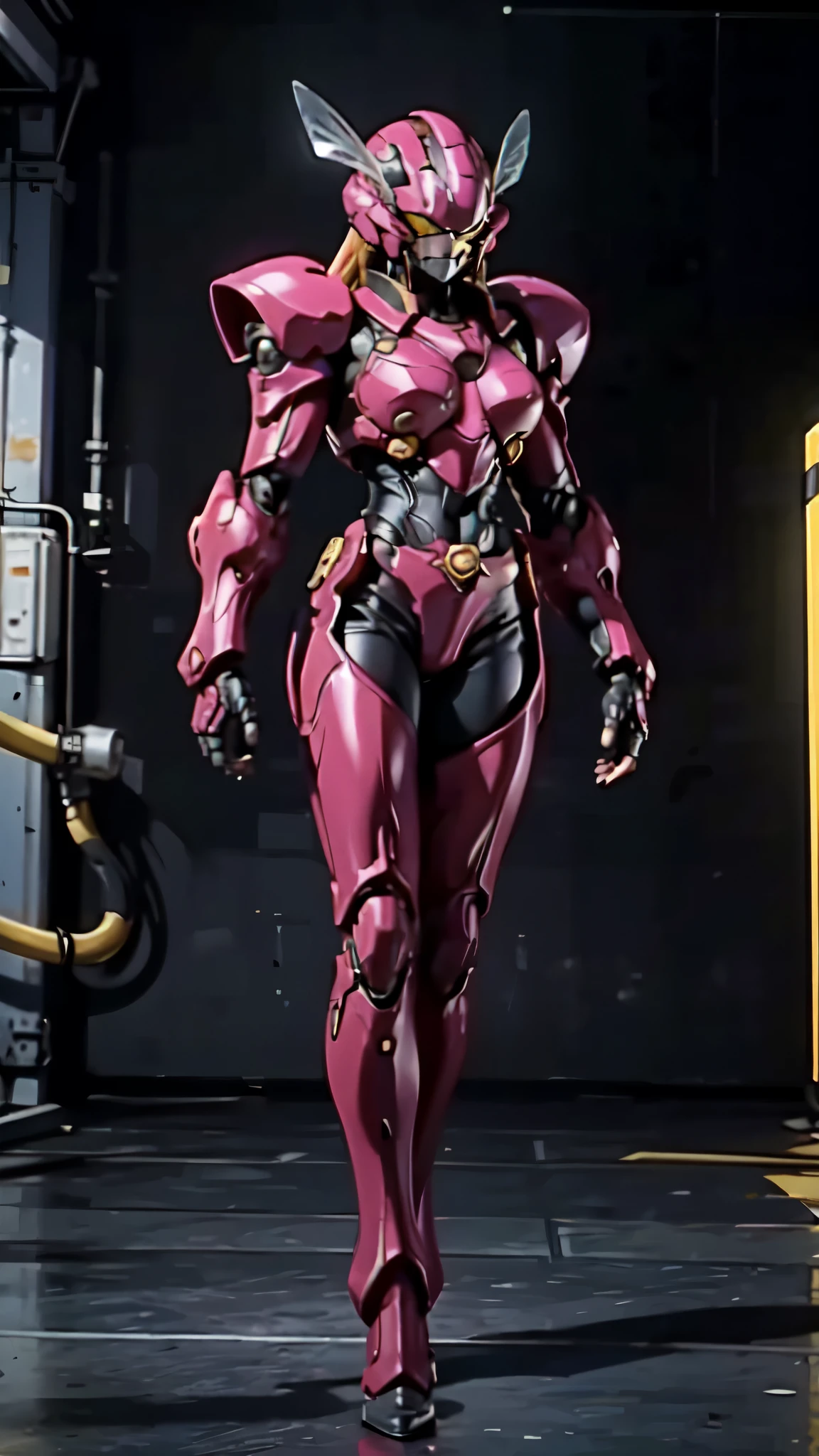 Araffe in a pink suit walking in a dark room - SeaArt AI