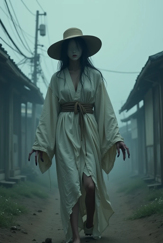 A ghostly female ghost with missing legs, She floats eerily, silently ...