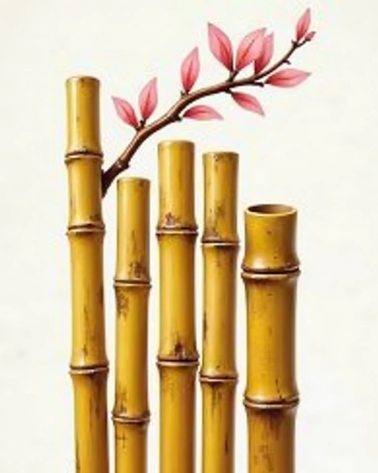Front view, delicate and realistic style. Eight bamboo tubes placed ...