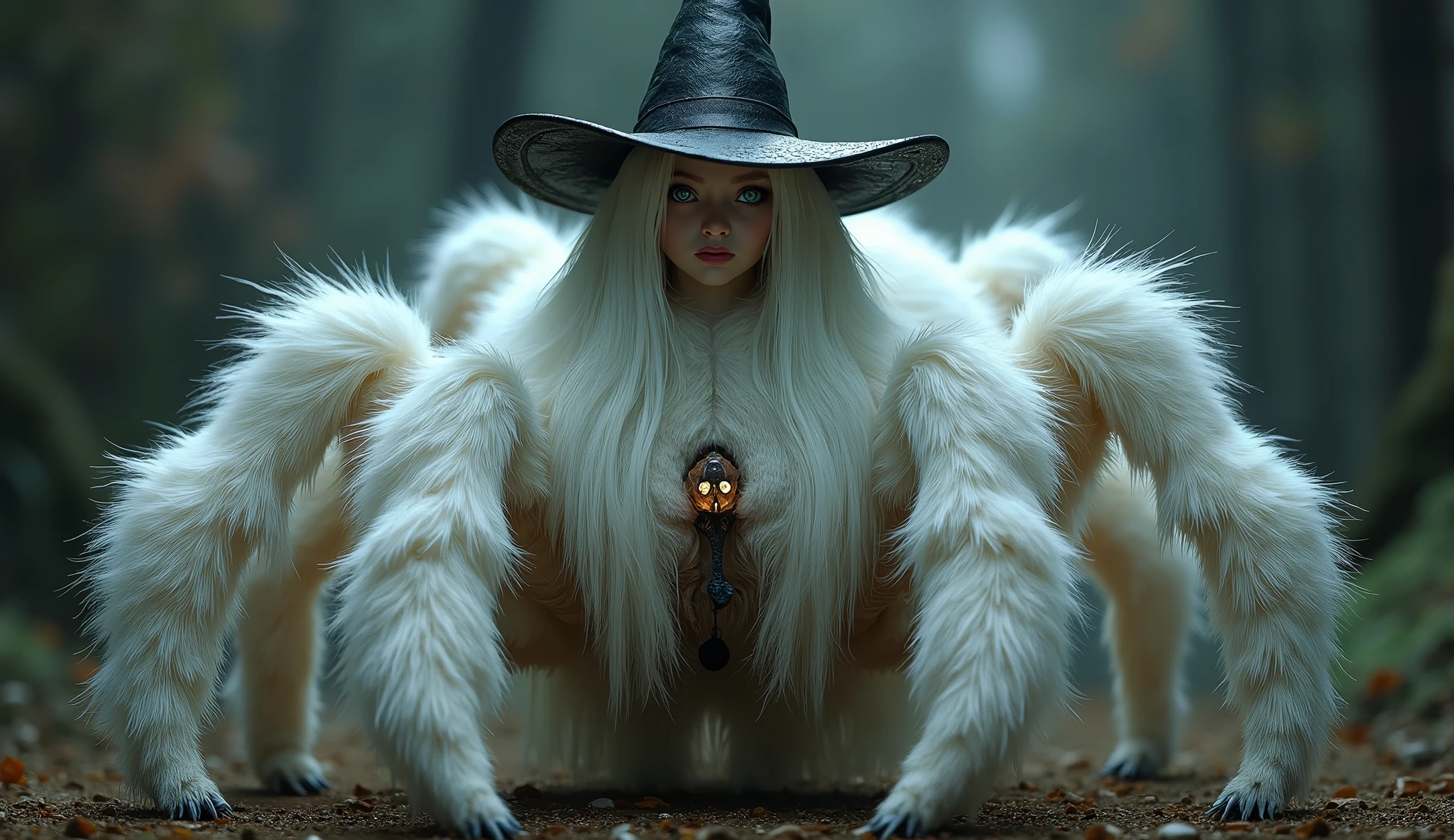 Araffe dressed in a witch costume with a hat and a doll - SeaArt AI