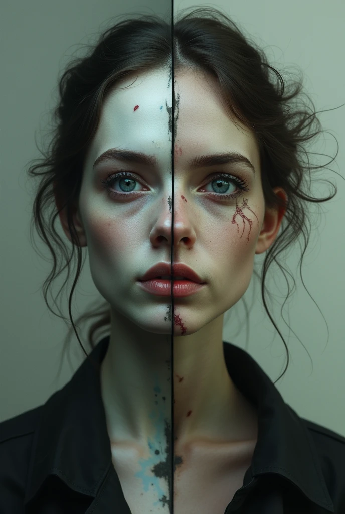 Woman with a face split in the middle - SeaArt AI