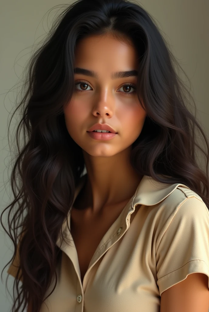 20-year-old Peruvian girl with brown skin color , with long wavy hair ...