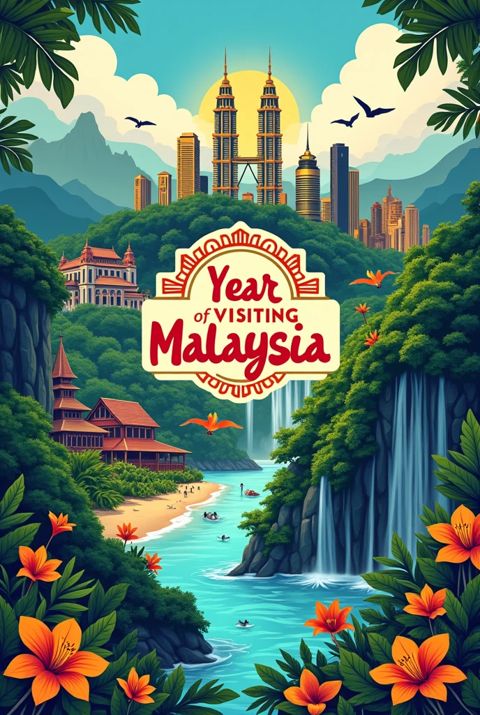 Produce a poster painting with the theme Year of Visiting Malaysia ...