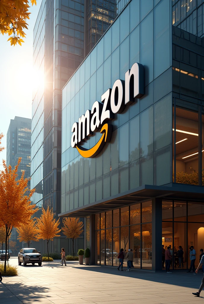 Amazon office building, high definition , Sunny, There is a sign with ...