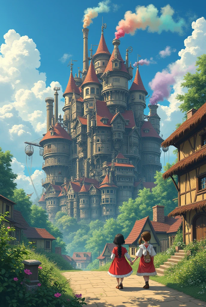 Ghibli style High image quality Moving Town Howl's Moving Castle Two ...