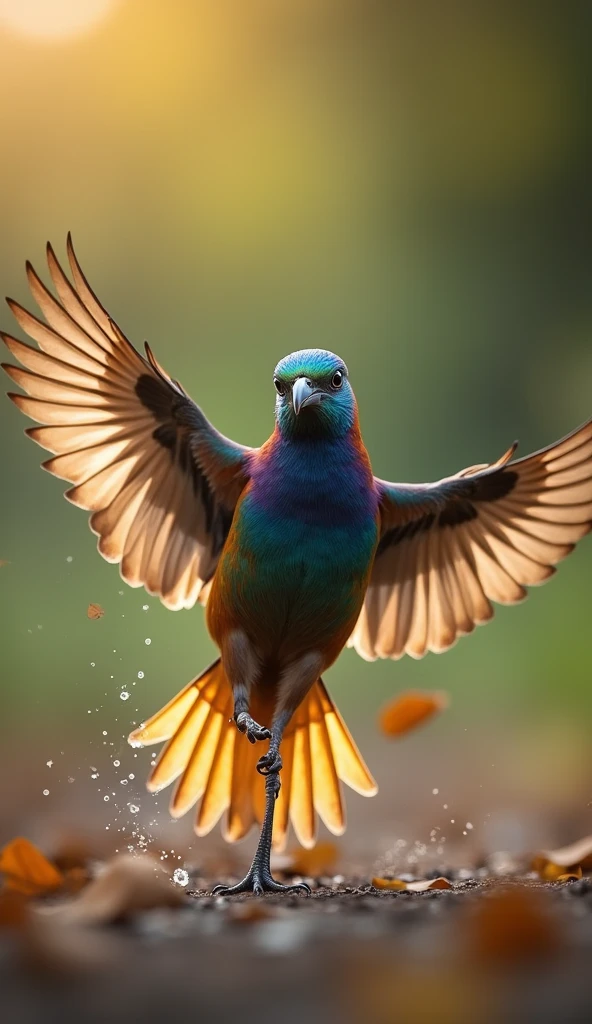 Felix bird with feathers in multicolored tones, in the foreground ...