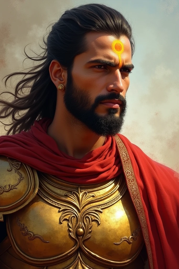 "Surya Pratap is a muscular, heroic warrior with a chiseled face and ...