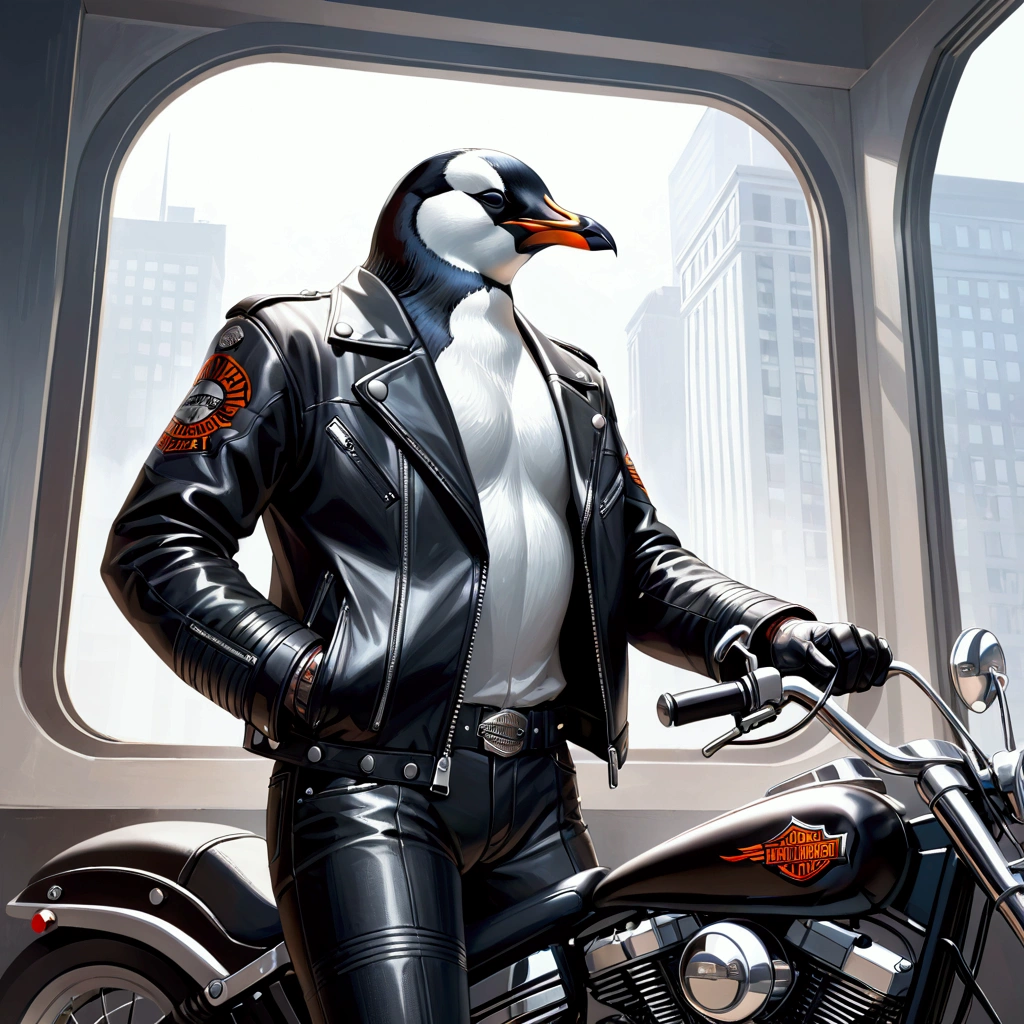An extremely badass anthropomorphic penguin wearing an insanely cool ...