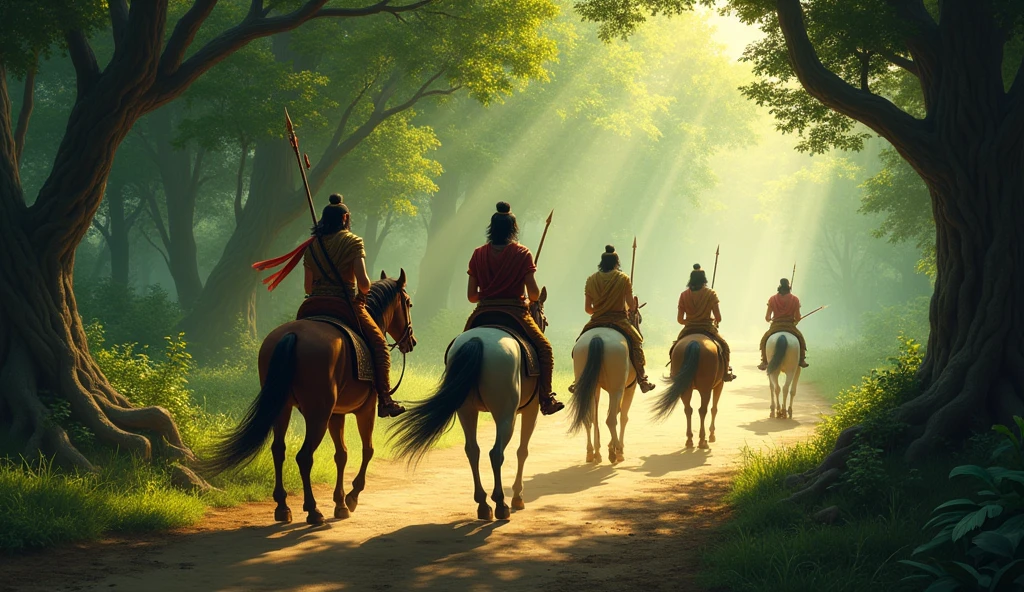 After conversation with shree Krishna, the five Pandavas with their ...
