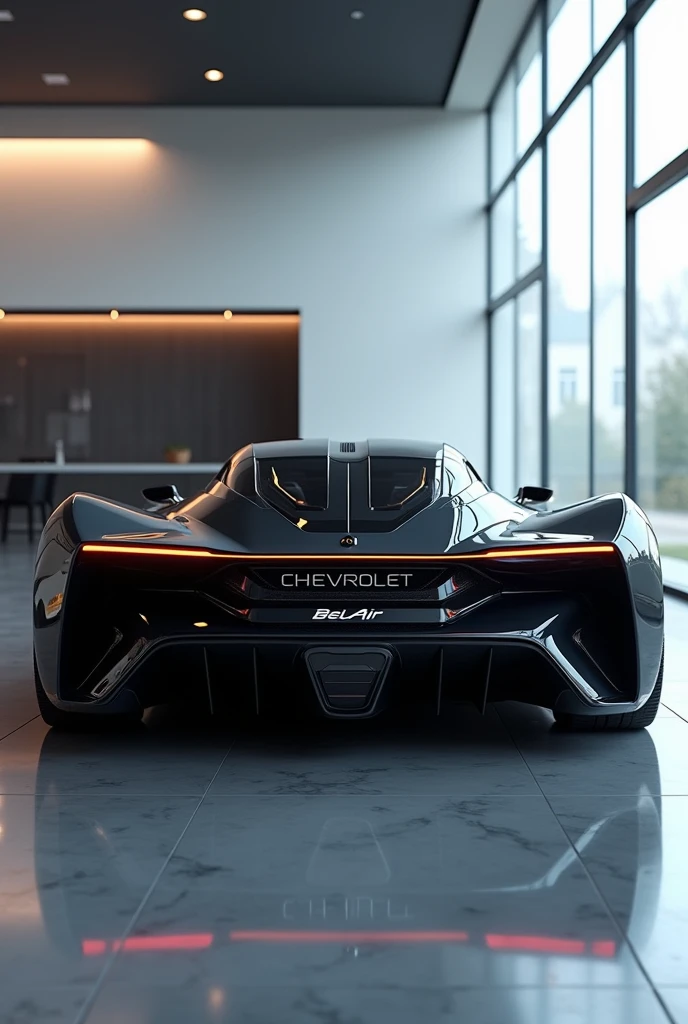 Generate an image of a sleek, black back aerodynamic view of electric ...