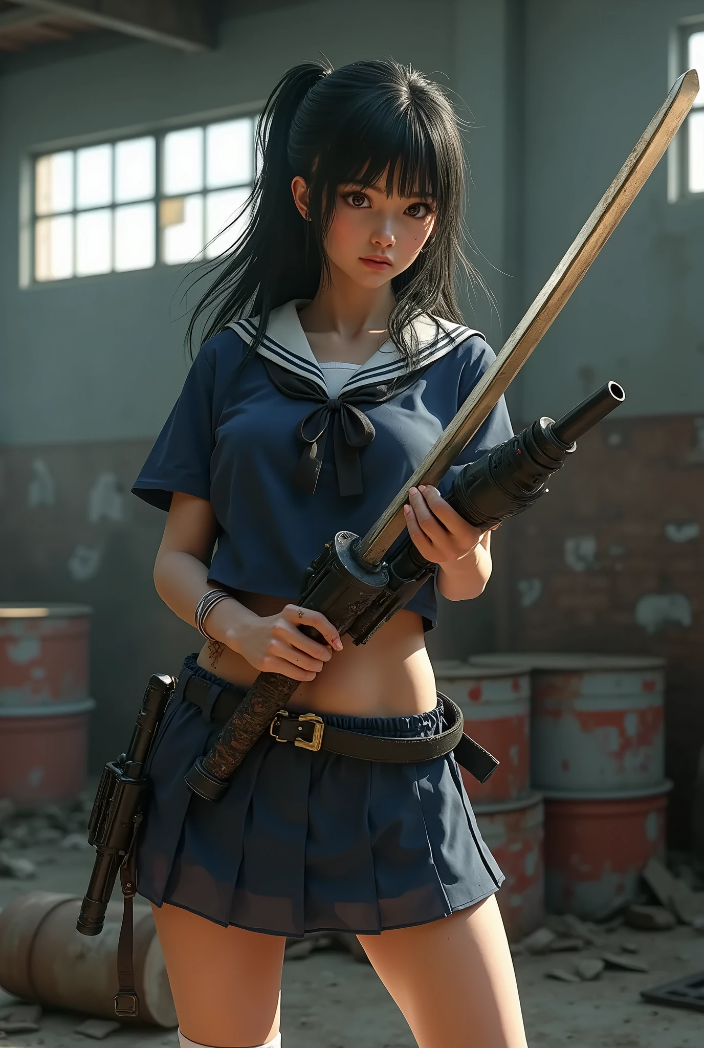 Arafed woman in a sailor outfit holding a gun and a rifle - SeaArt AI