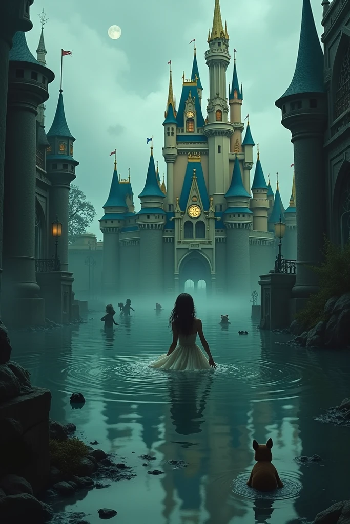 Disney Castle Flooded, Princess Drowns, Pets Run Away - SeaArt AI