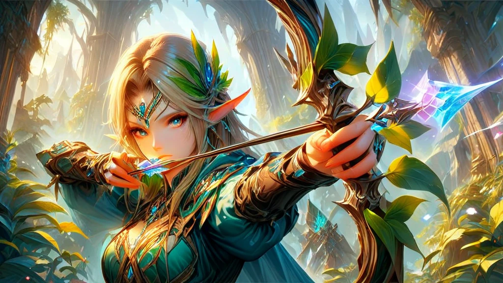 fantasy illustration style , Female and male elves hiding in plants and ...