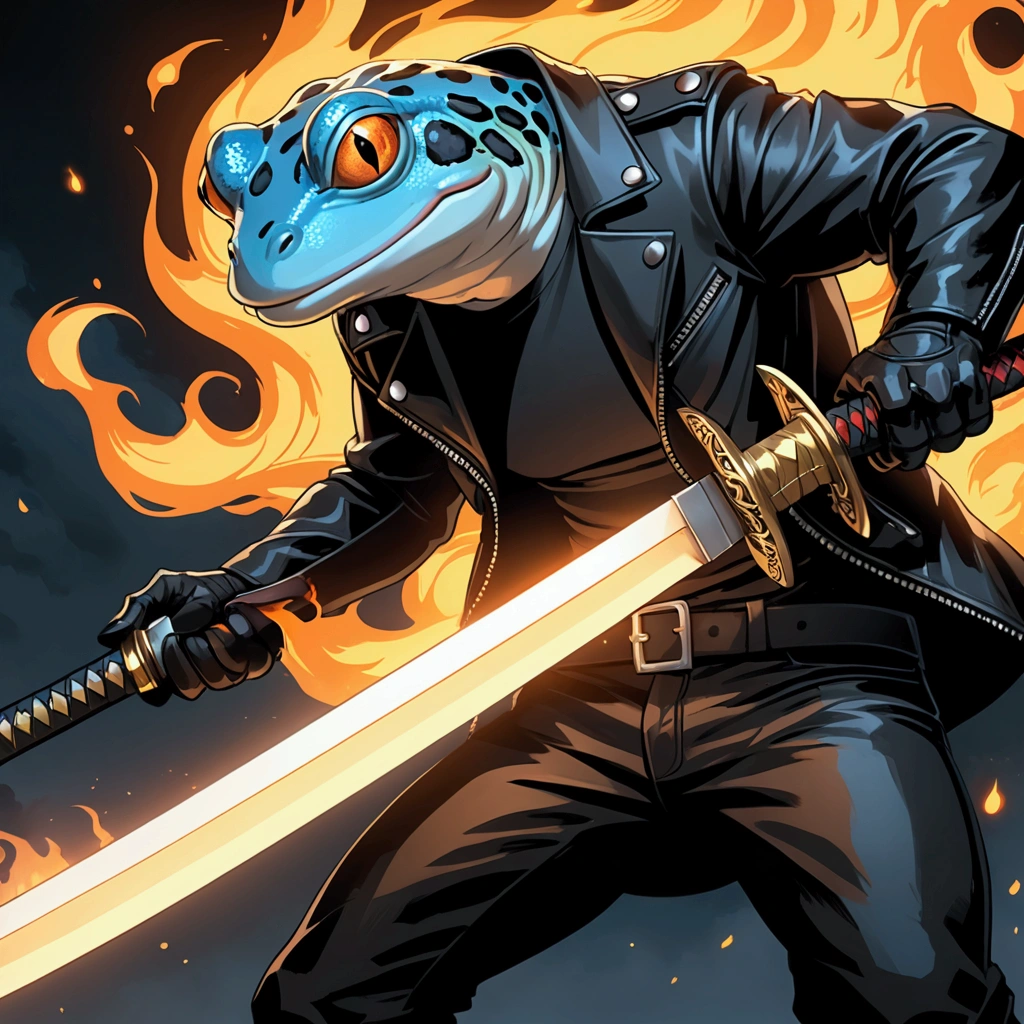 Closeup, comic book art style, An extremely badass light blue and white ...