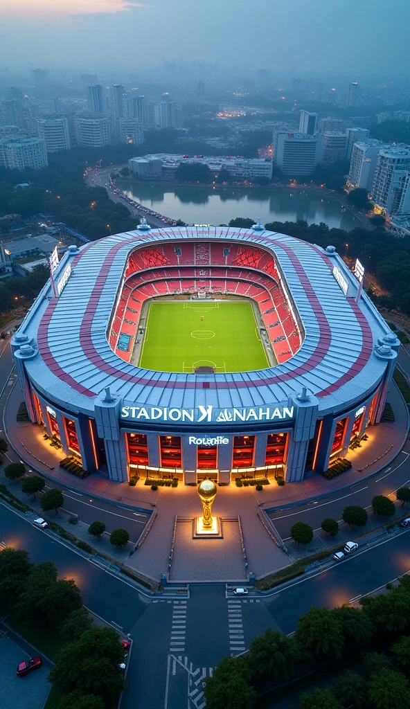A large magnificent football STADIUM TWO LEVELS and lined with modern ...