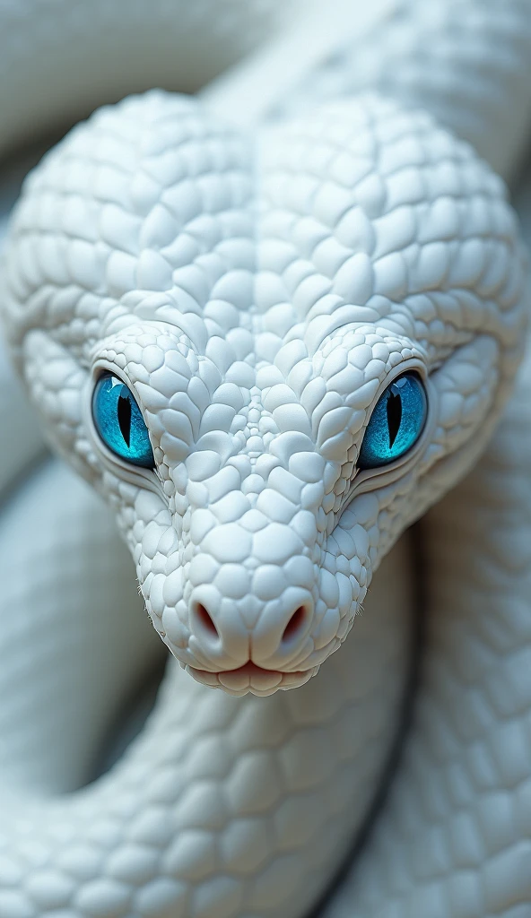 Realistic white snake、Only the face、 blue eyes, True Face - SeaArt AI