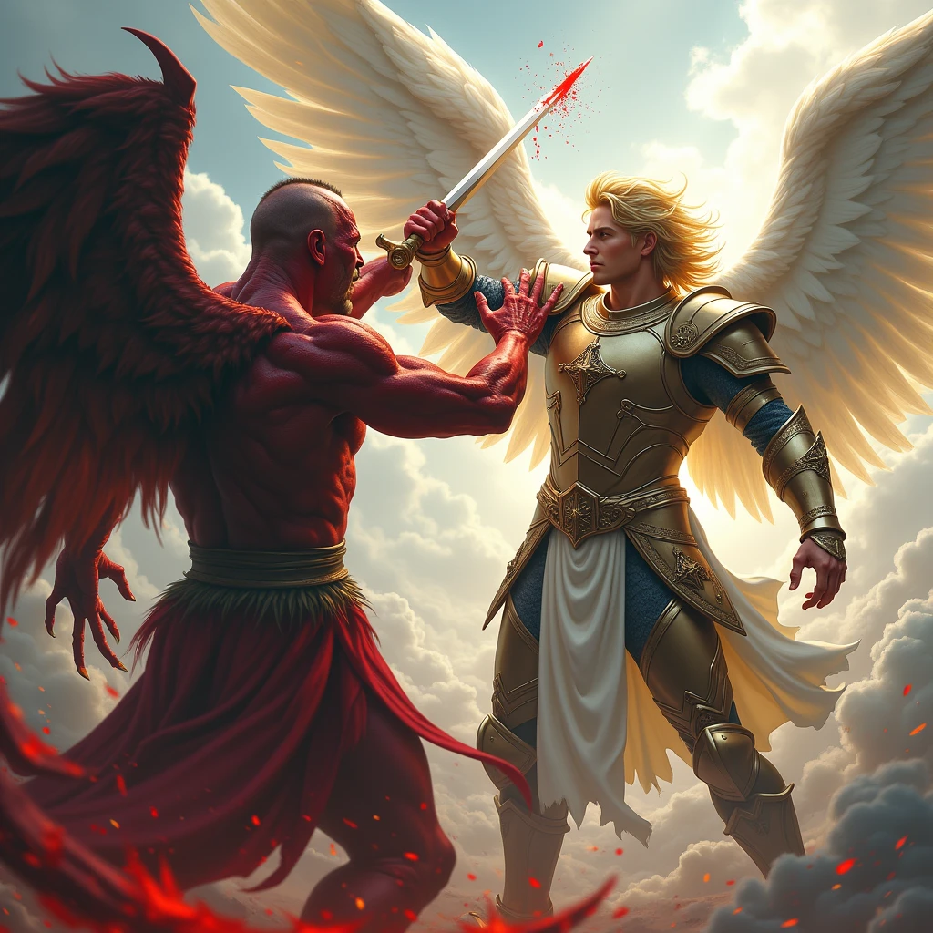 Heavenly battle , Angel fighting the demon, Epic battle, demon punching ...