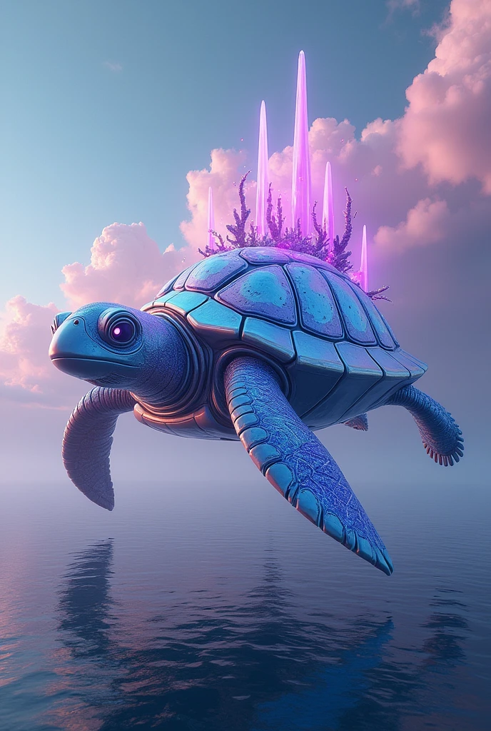 An island floating in the sea in the shape of a future turtle with ...