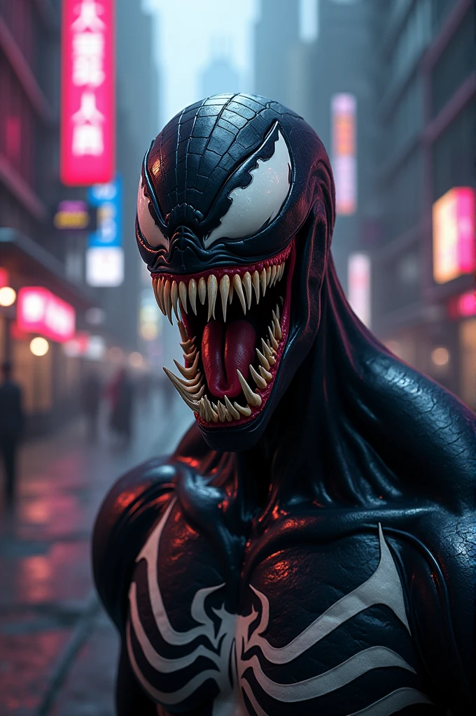 VENOM SMILING DARK AND PURPLE CYBERPUNK HD , 4k realistic - SeaArt AI