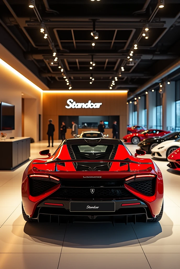 Make an image of a luxury sports car store with the name StandCar ...