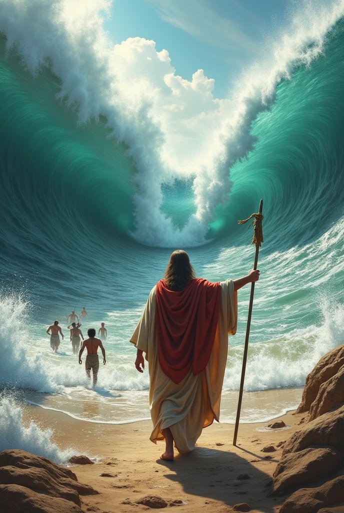 Realistic and detailed image of Moses opening the sea for people to ...