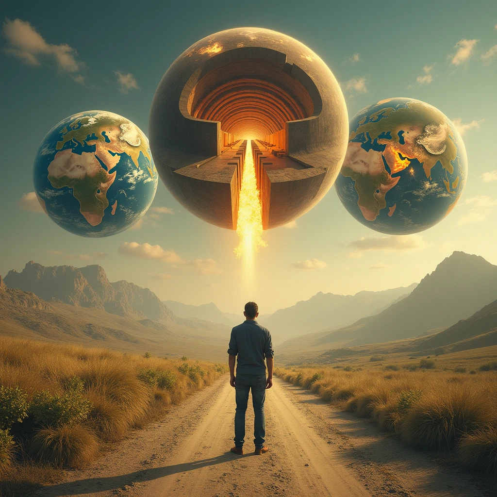 A man standing at a crossroads, with three paths leading to three ...