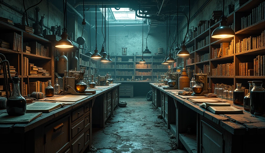 General plan of the laboratory , a chaotic space full of old books ...