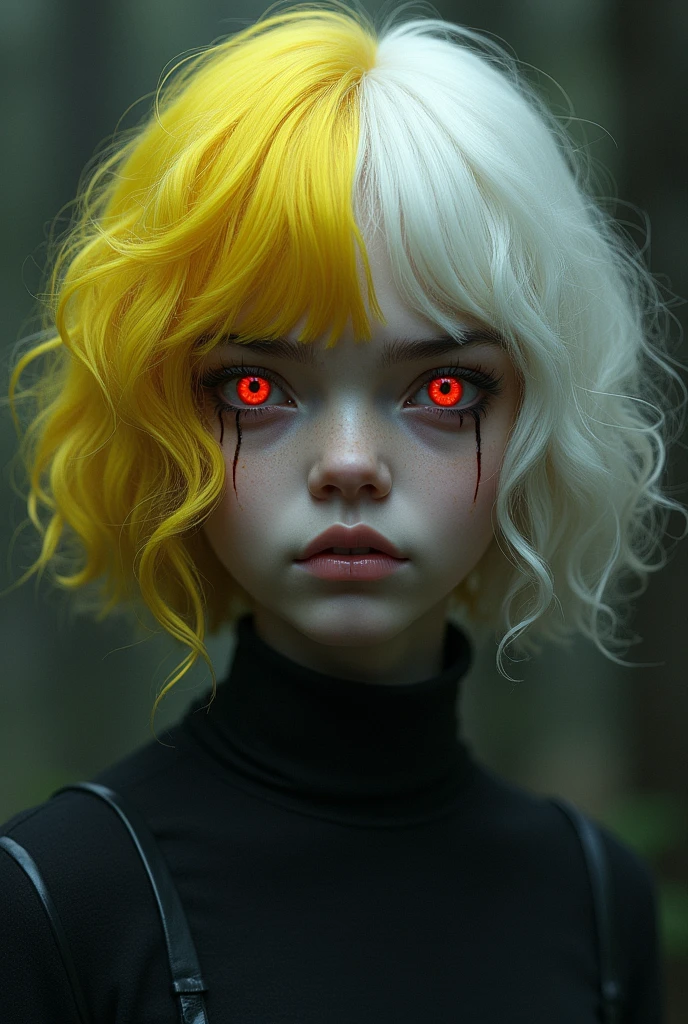 Make a character with bangs up to the eyebrows, yellow hair color ...