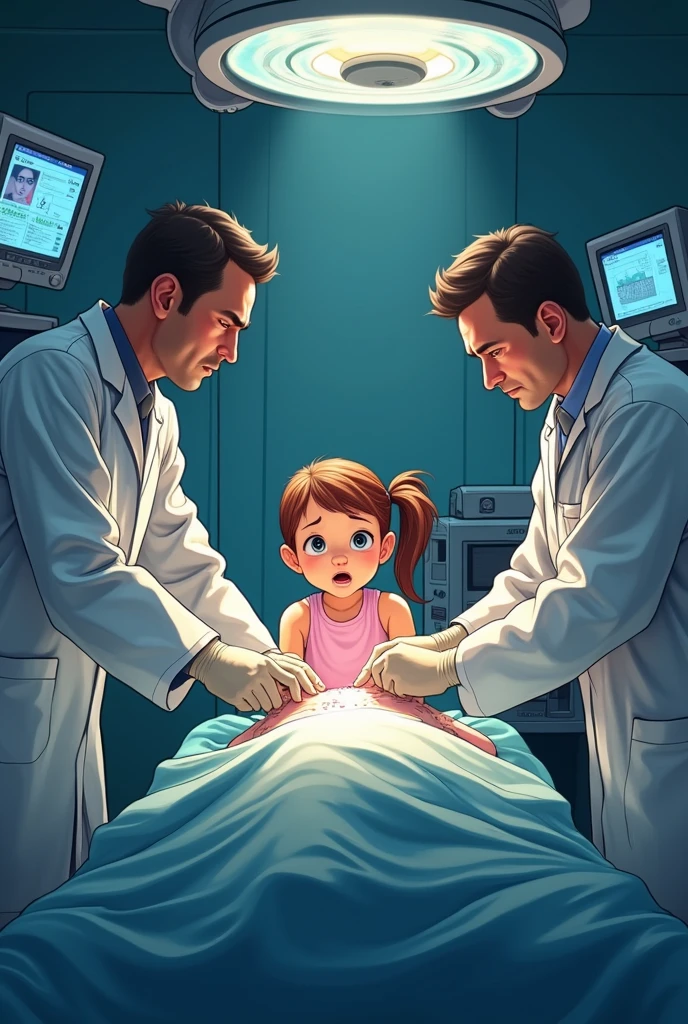 Doctors saving the life of a girl in a realistic cartoon - SeaArt AI