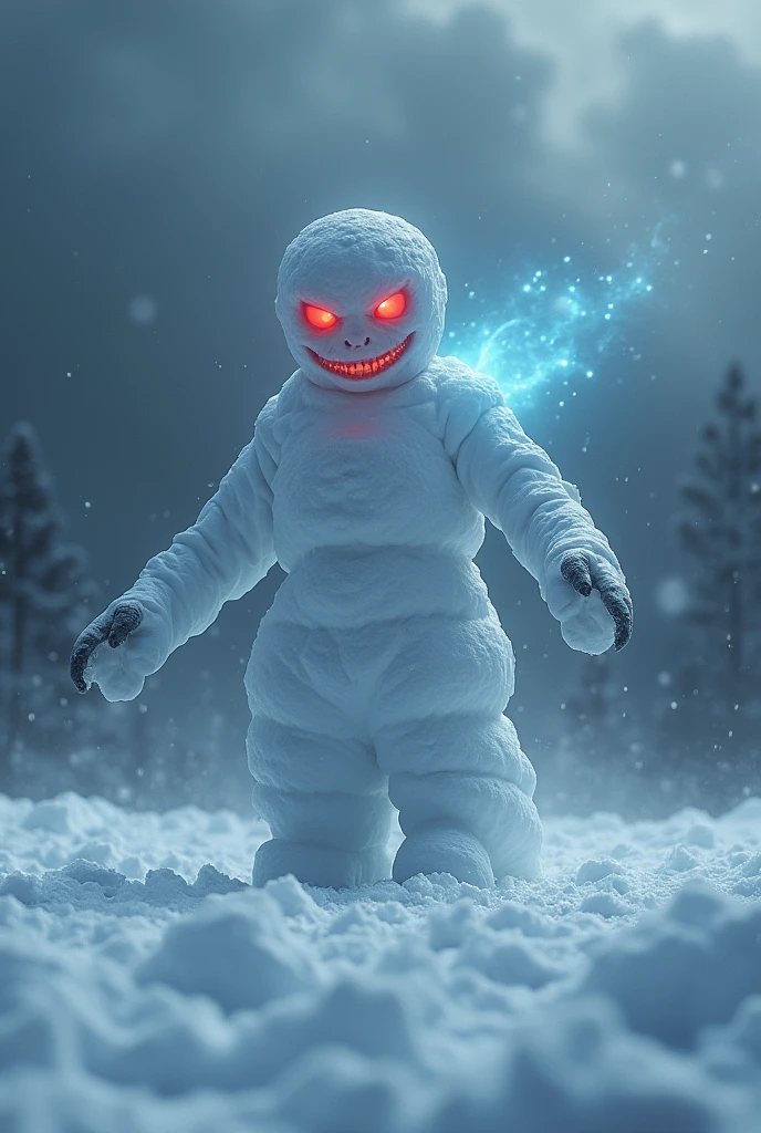 A winter background with a vampire snowman floating toeards the phone ...