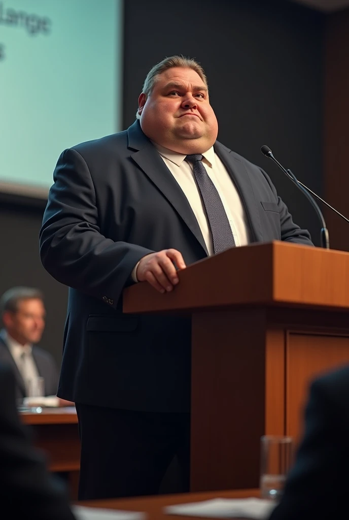 Make the presenter darker and fatter - SeaArt AI