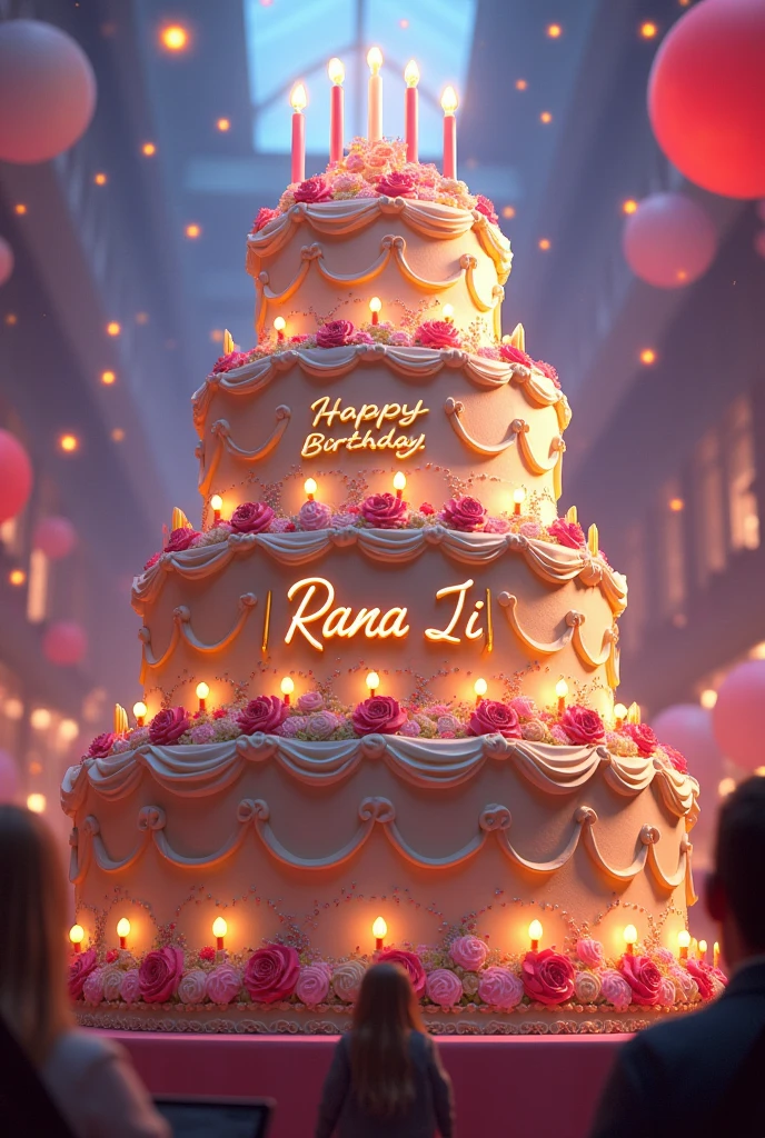 A very Big Birthday Cake written on Happy Birthday Rana Jii FKG - SeaArt AI