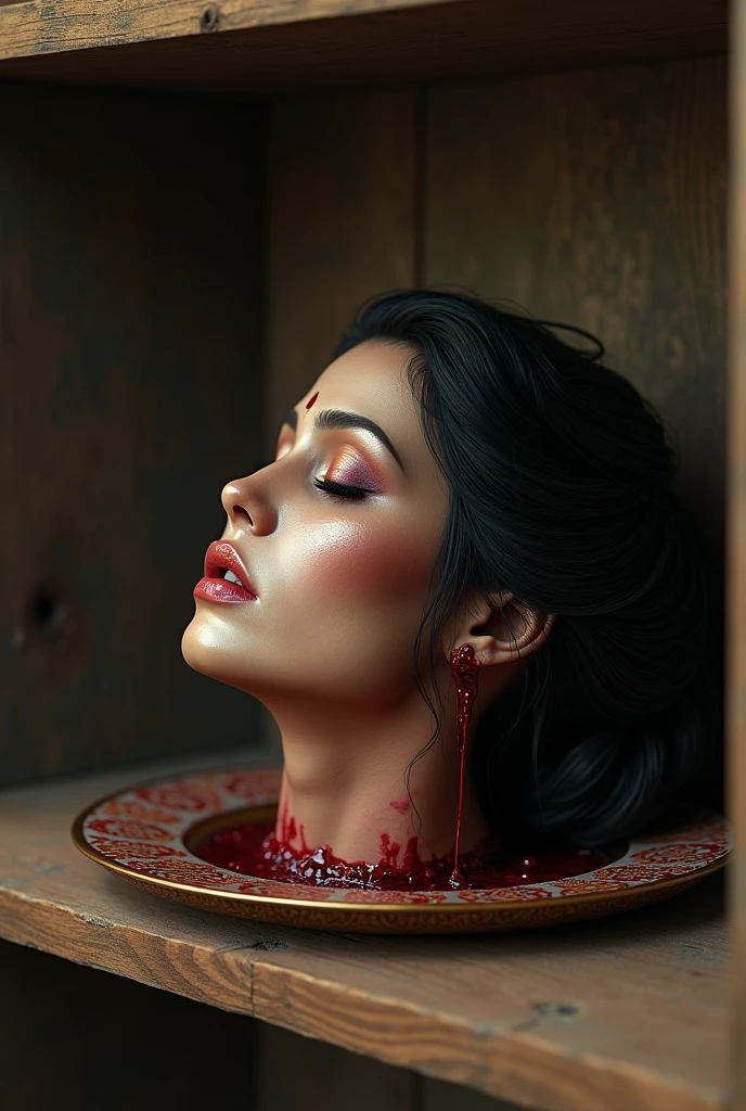 ((India beautiful Bride disembodied head on Platter on shelf - SeaArt AI