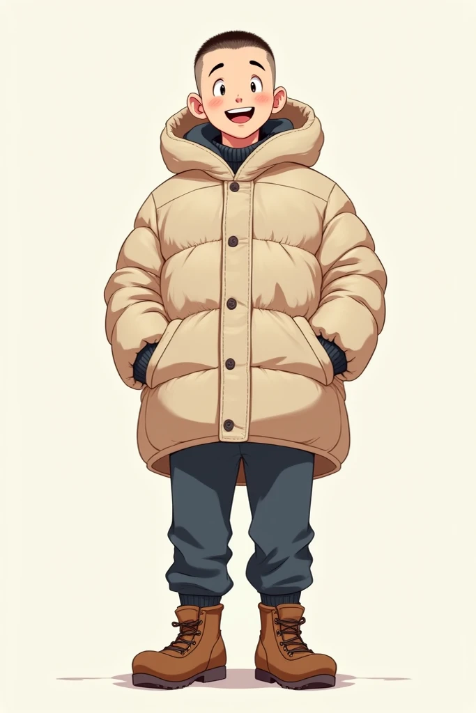Create a drawing of a guy with a buzz cut, hes wearing an oversized ...