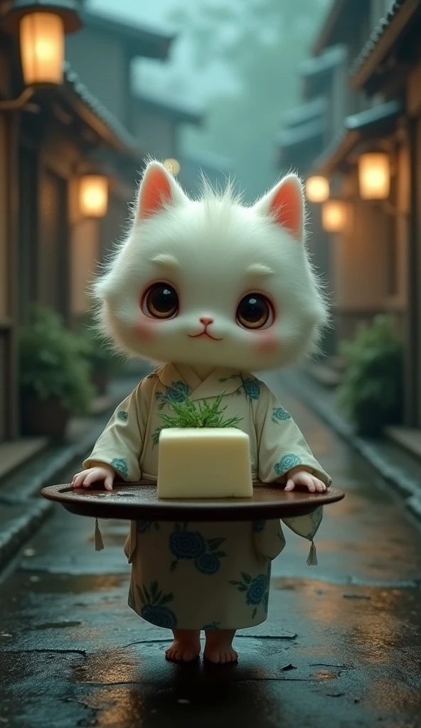 A realistic and detailed depiction of Tofu Kozou, a mythical Japanese ...