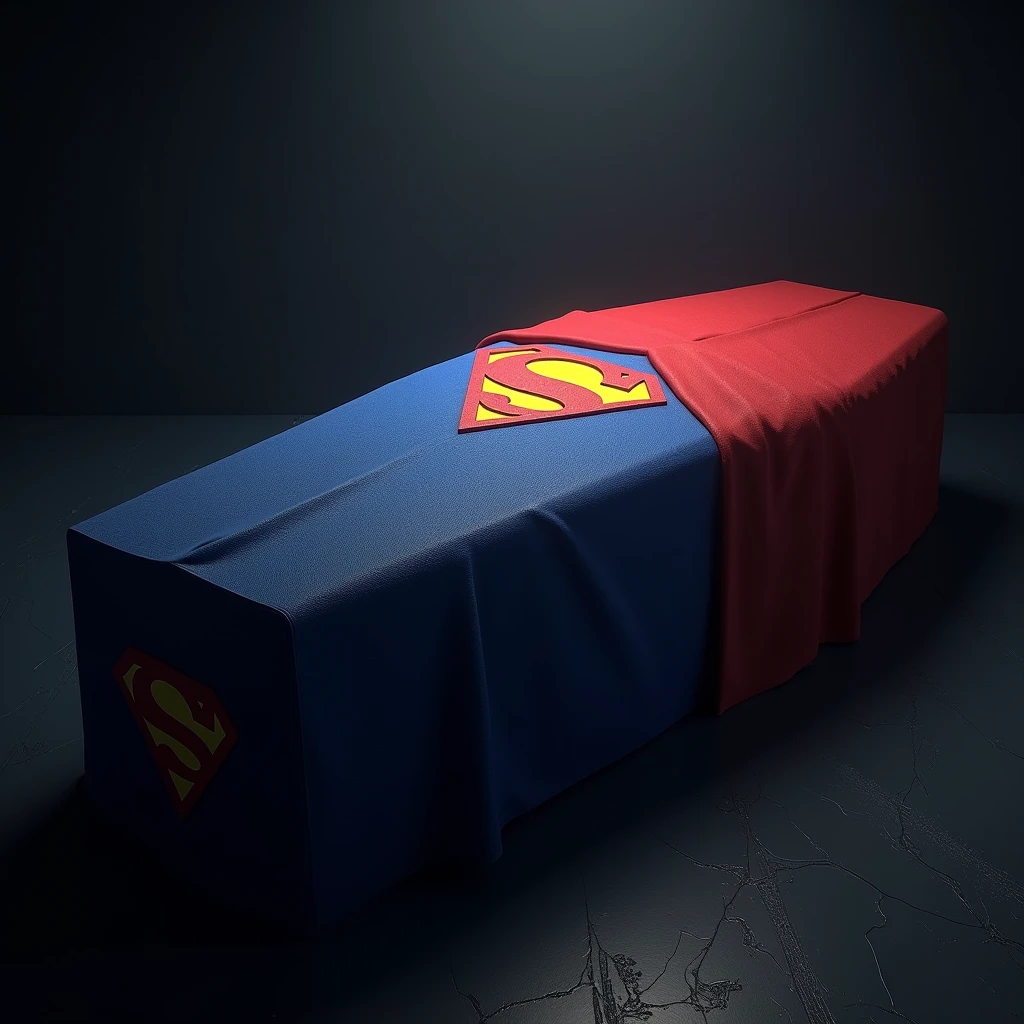 Coffin covered with superman costume - SeaArt AI