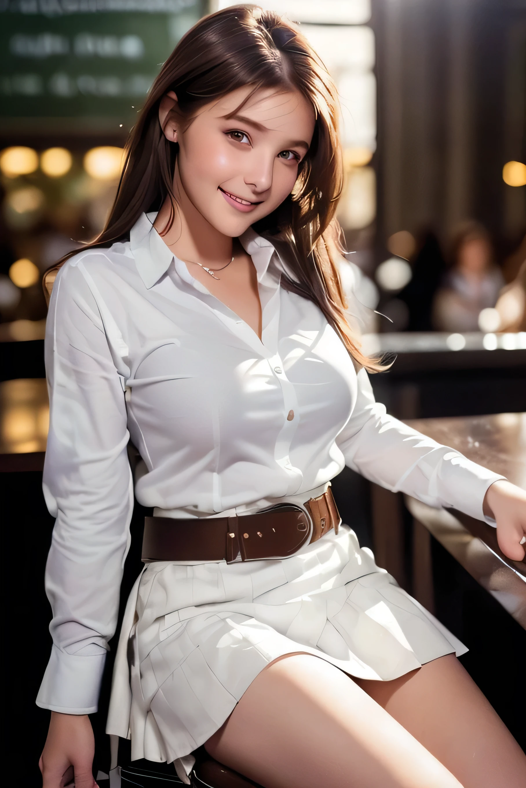 Araffe woman sitting at a bar with a glass of wine - SeaArt AI