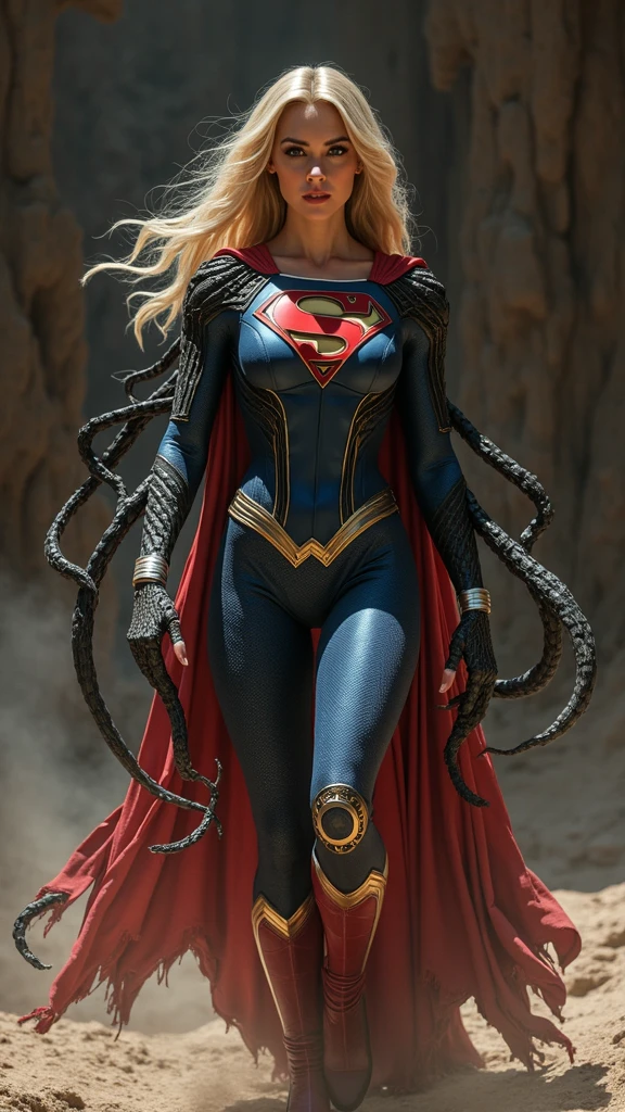 (((Symbiote Spiderman fusion Supergirl))),(((A beautiful woman with ...