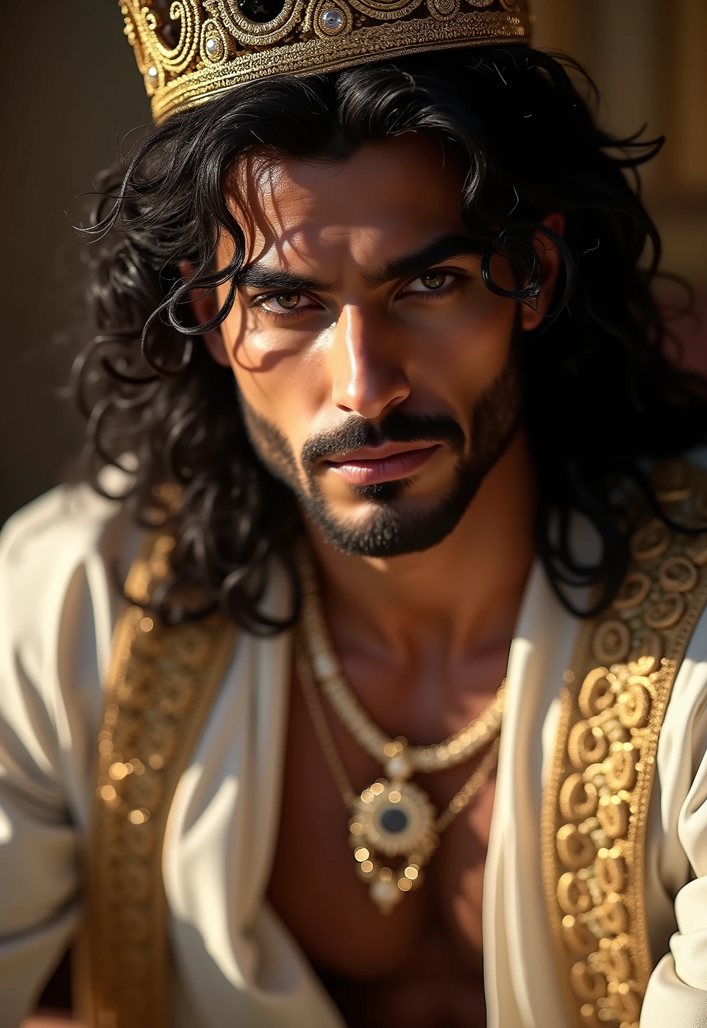 Arafed man with a crown on his head and a beard - SeaArt AI