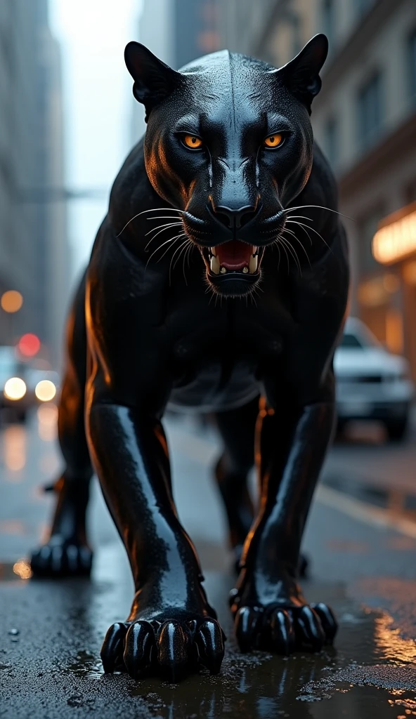 Generate an image of a hybrid creature that combines the black panther ...