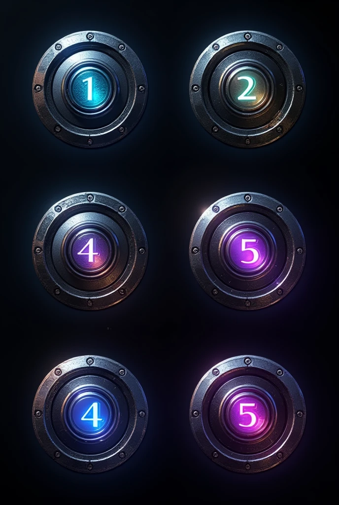 "Design a set of modern gaming buttons in 3D game icon, hit counter ...
