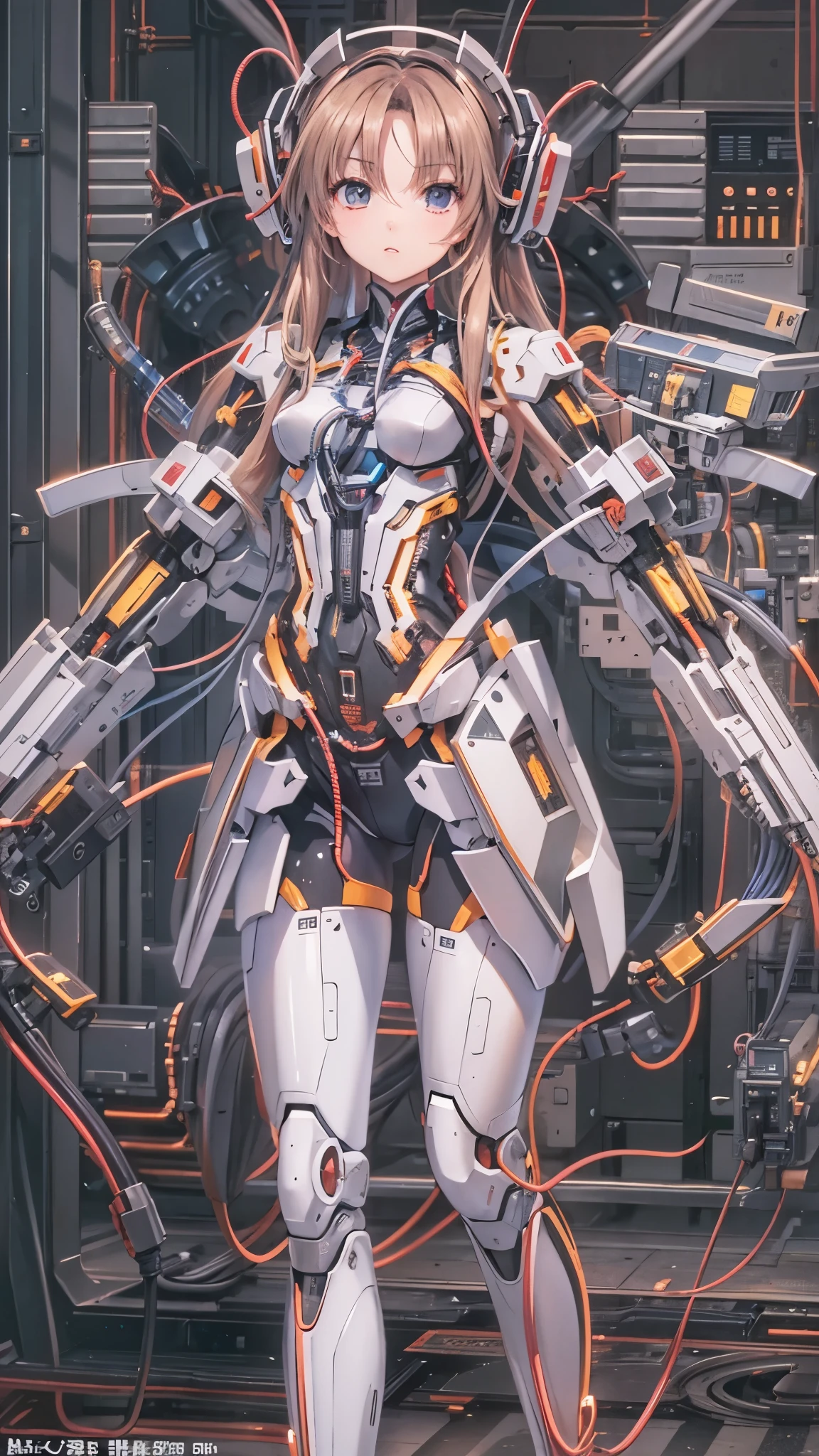 Anime girl with a gun and a robot suit standing in a room - SeaArt AI
