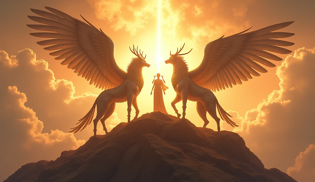 "Illustrate a peaceful conclusion where the winged warriors and the now ...
