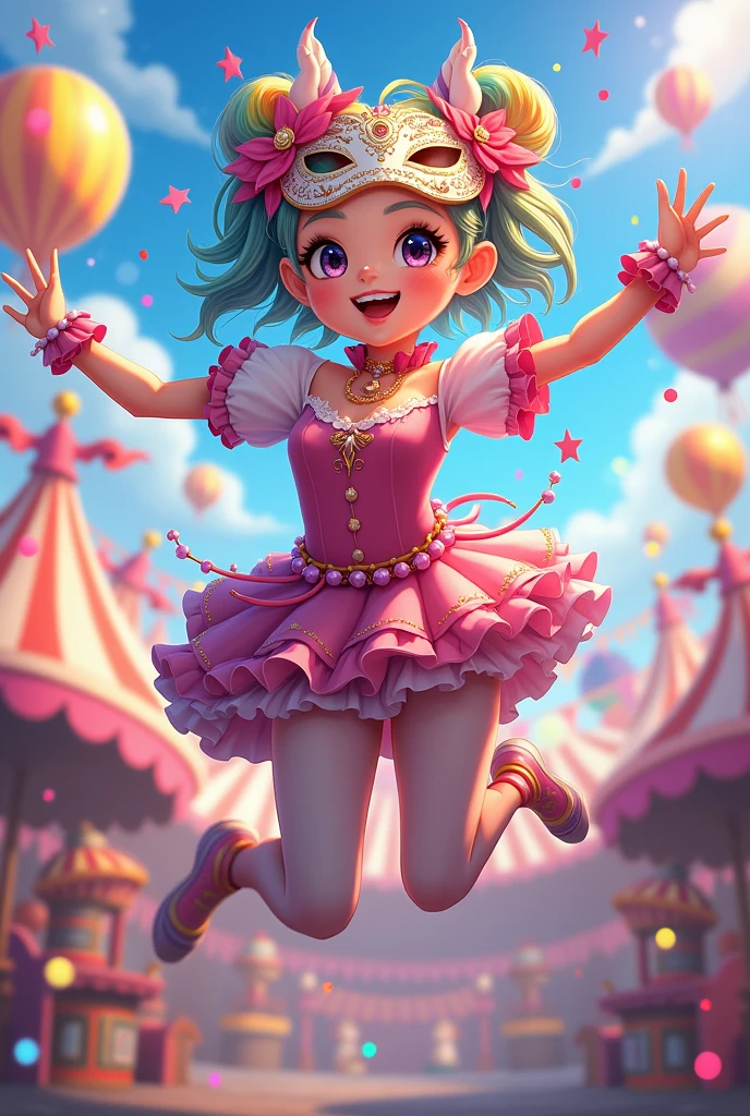 Chico,anime,Cirquero ,rainbow colored hair, cheerful full face mask ...