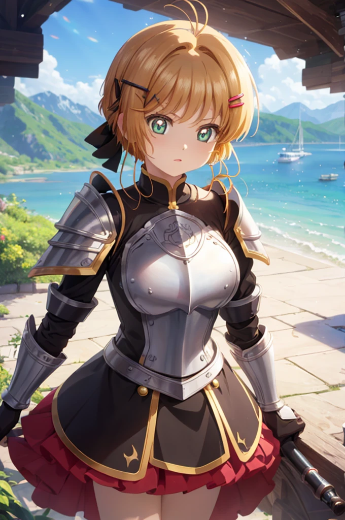 A beautiful girl in armor walking near a lake, anime girl, Kinomoto ...