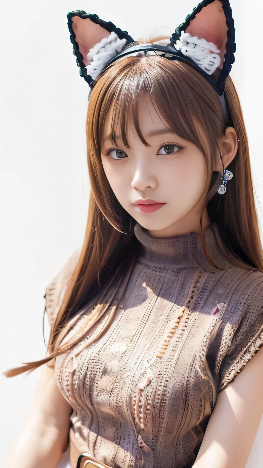 A close up of a woman wearing a cat ear headband - SeaArt AI