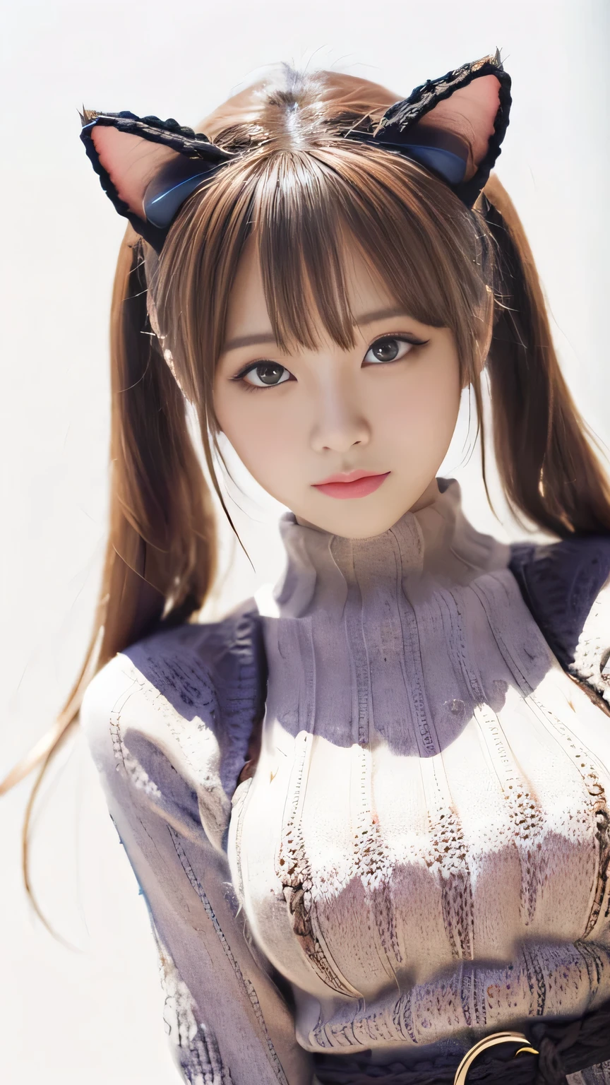 A close up of a woman with a cat ear and a sweater - SeaArt AI