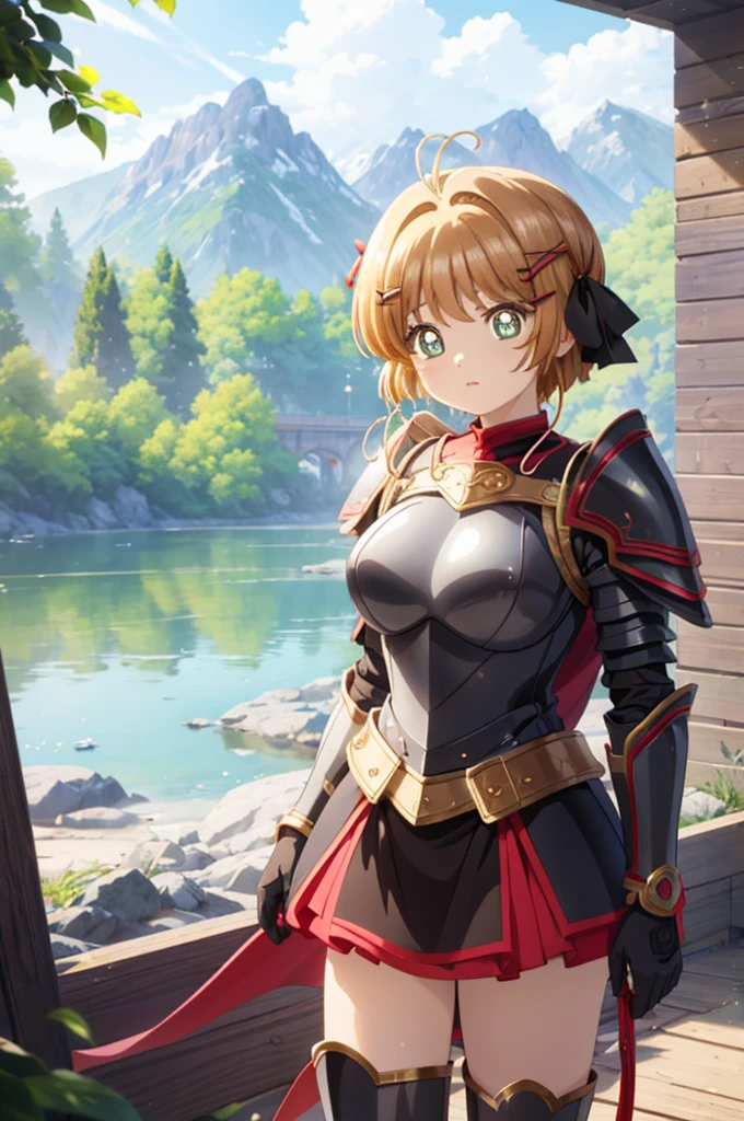 A beautiful girl in armor walking near a lake, anime girl, Kinomoto ...