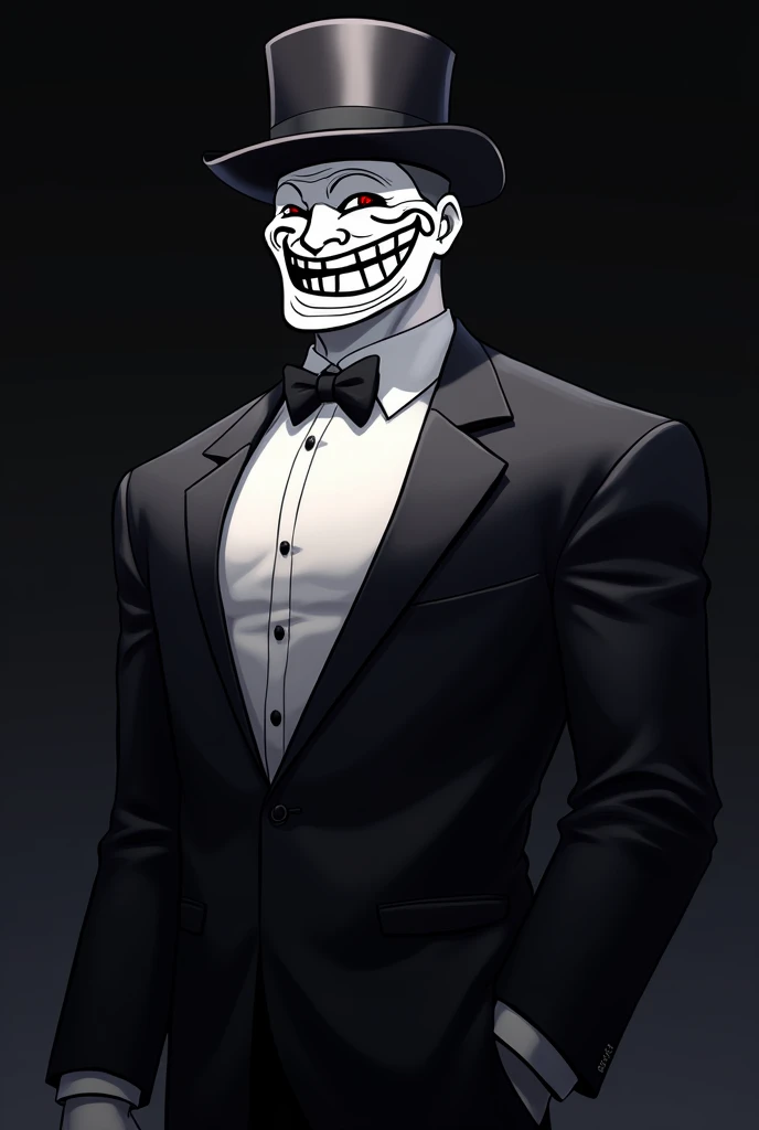 Make me an anime character, That he has the Face of the TrollFace of ...