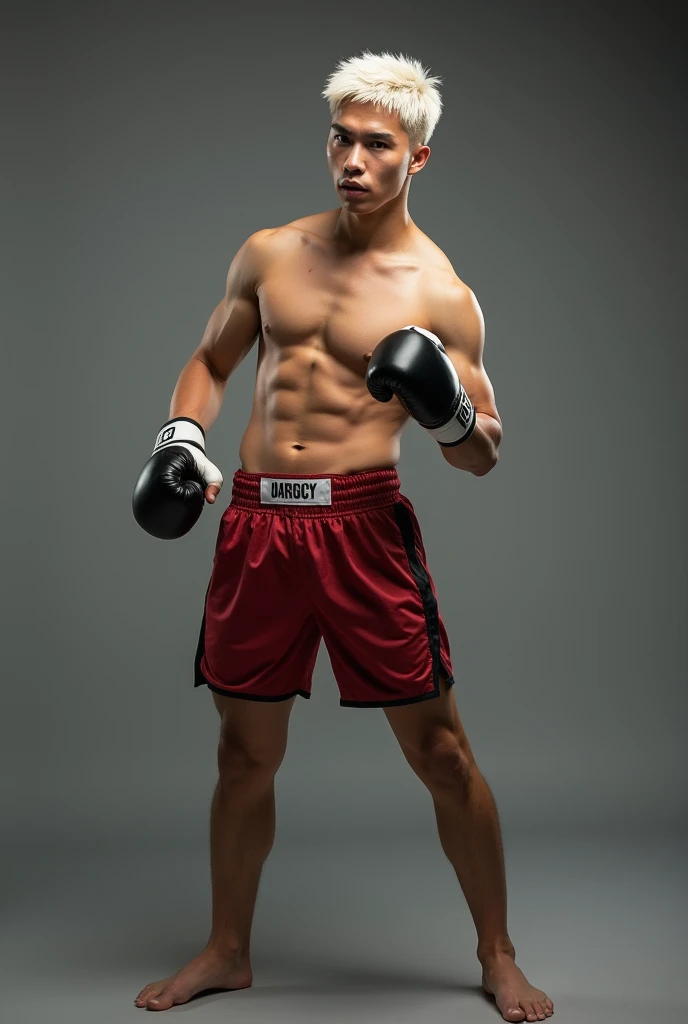 Asian male boxer, wear very short pants, white undercut hair - SeaArt AI